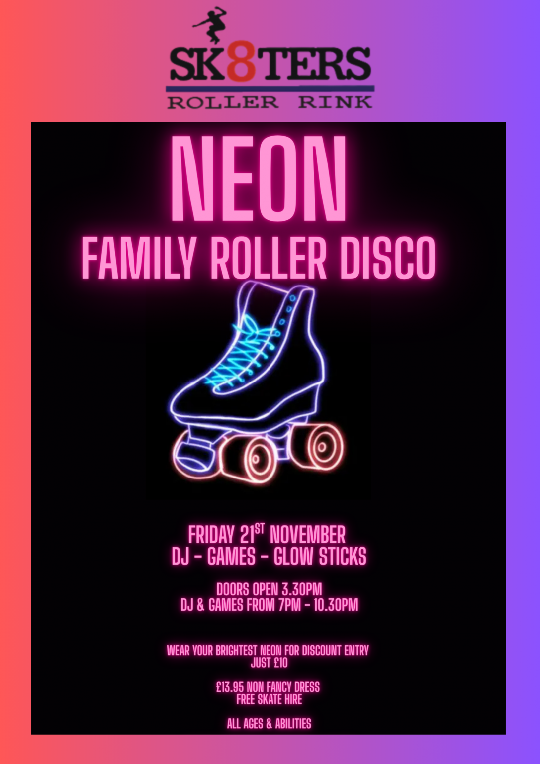 ⚡️ SK8TERS NEON Family Roller Disco! 🌈 - Madison Heights